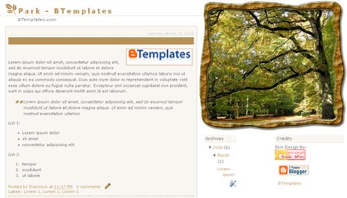 Park Blogger template - BTemplates