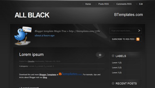 All Black Blogger template - BTemplates