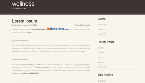 Wellness Blogger template - BTemplates
