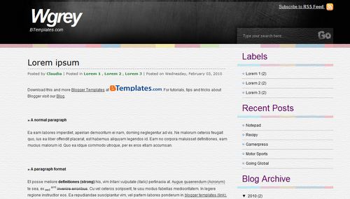 Wgrey Blogger template - BTemplates