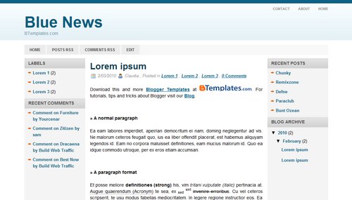 Blue News Blogger template - BTemplates