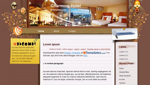 Charming Hotel Blogger template - BTemplates