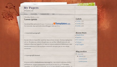 My Papers Blogger template - BTemplates