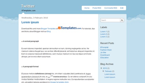 Twitter Blogger template - BTemplates