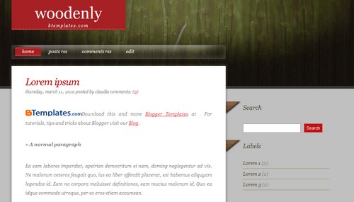 Woodenly Blogger template - BTemplates