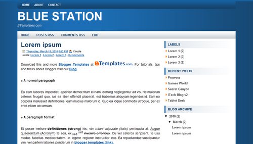Blue Station Blogger template - BTemplates