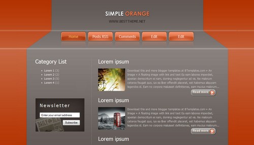Simple Orange Blogger template - BTemplates