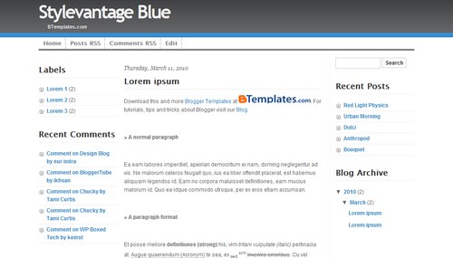 Stylevantage Blue Blogger template - BTemplates