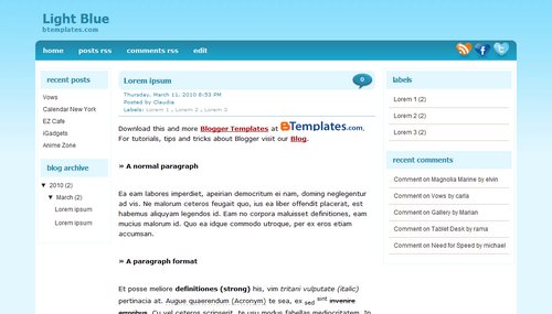 Light Blue Blogger template - BTemplates