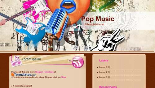 Pop Music Blogger template - BTemplates