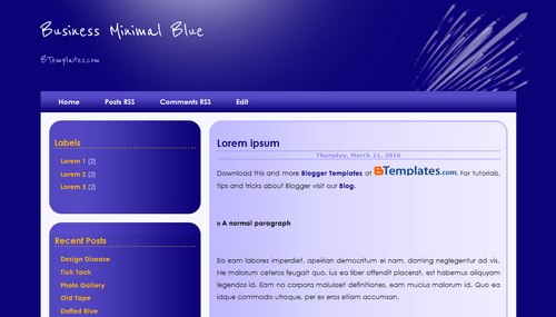 Business Minimal Blue Blogger template - BTemplates