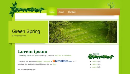 Green Spring Blogger template - BTemplates