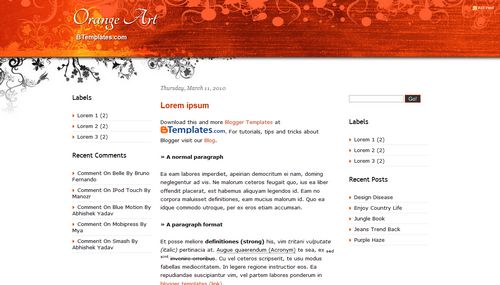 Orange Art Blogger template - BTemplates