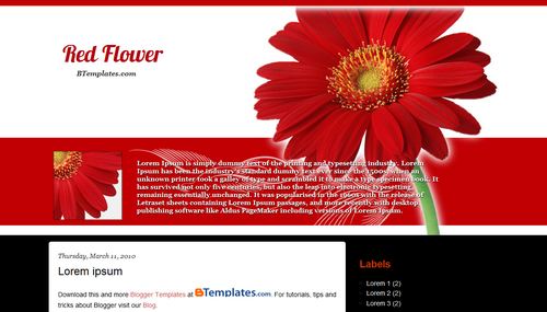 Red Flower Blogger template - BTemplates