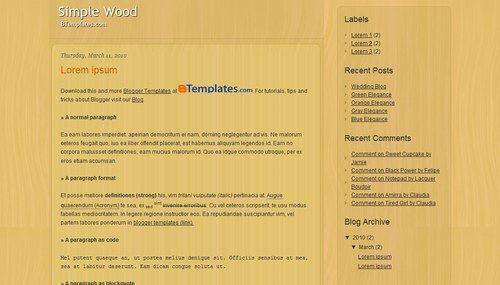 Simple Wood Blogger template - BTemplates