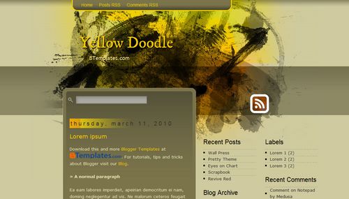 Yellow Doodle Blogger template - BTemplates