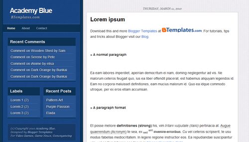 Academy Blue Blogger template - BTemplates