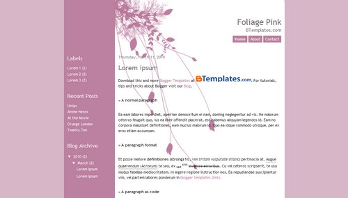 Foliage Pink Blogger template - BTemplates