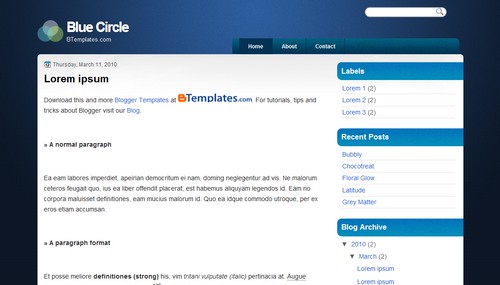 Blue Circle Blogger template - BTemplates