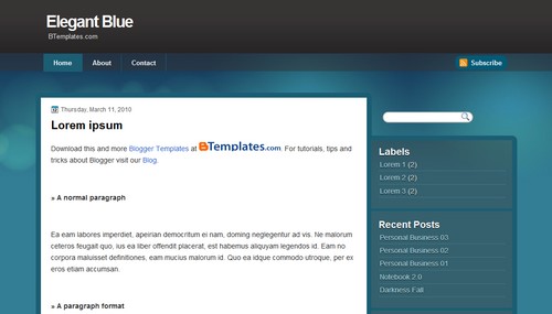 Elegant Blue Blogger template - BTemplates