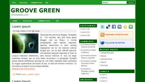 Groove Green Blogger template - BTemplates