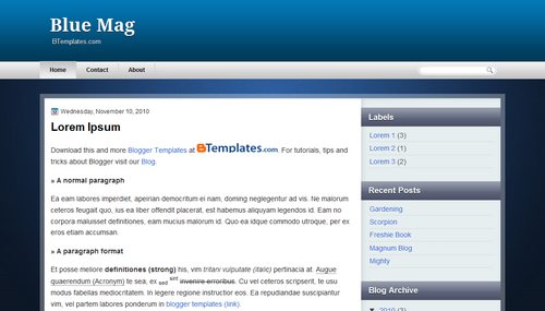 Blue Mag Blogger template - BTemplates