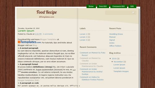 Food Recipe Blogger template - BTemplates