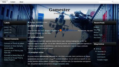 Gamester Blogger template - BTemplates
