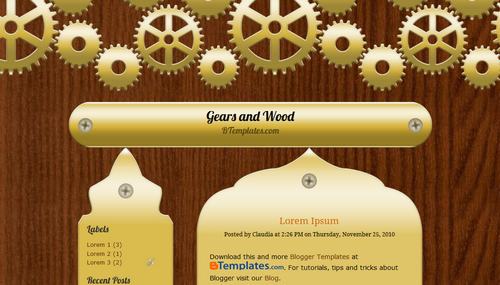 Gears and Wood Blogger template - BTemplates