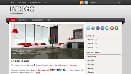 Indigo Blogger template - BTemplates