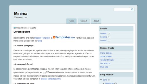 Minima Blogger template - BTemplates