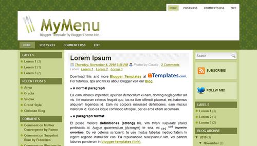 My Menu Blogger template - BTemplates