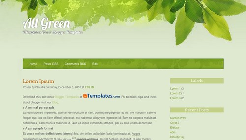 All Green Blogger template - BTemplates