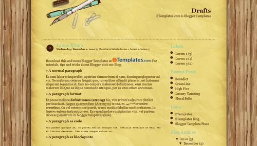 Drafts Blogger template - BTemplates