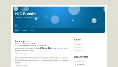 H2O Bubbles Blogger template - BTemplates