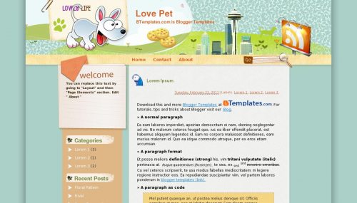Love Pet Blogger template - BTemplates