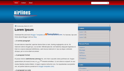 Airlines Blogger template - BTemplates