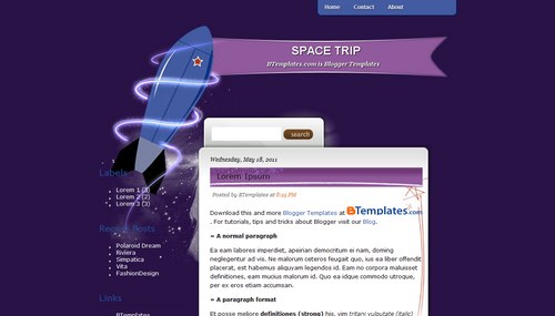 Space Trip Blogger template - BTemplates