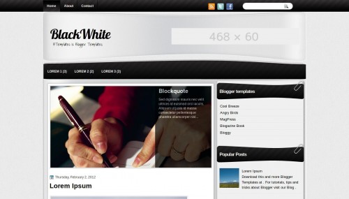 BlackWhite Blogger template - BTemplates