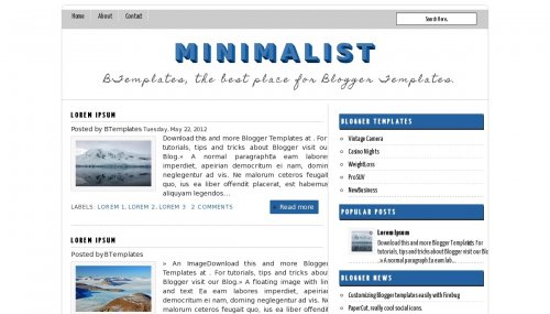Minimalist Blogger template - BTemplates