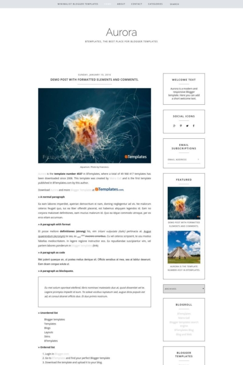 Aurora Blogger Template - BTemplates