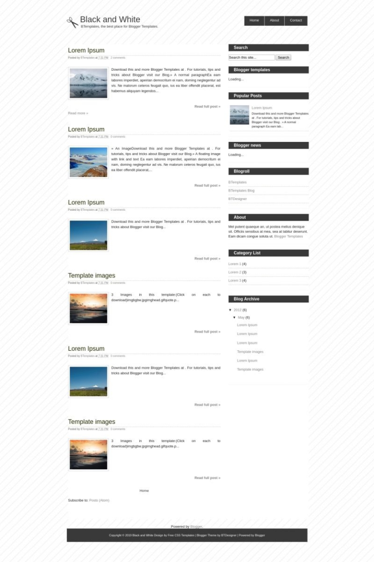 Black and White Blogger Template - BTemplates