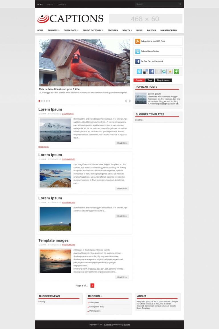 Captions Blogger Template - BTemplates