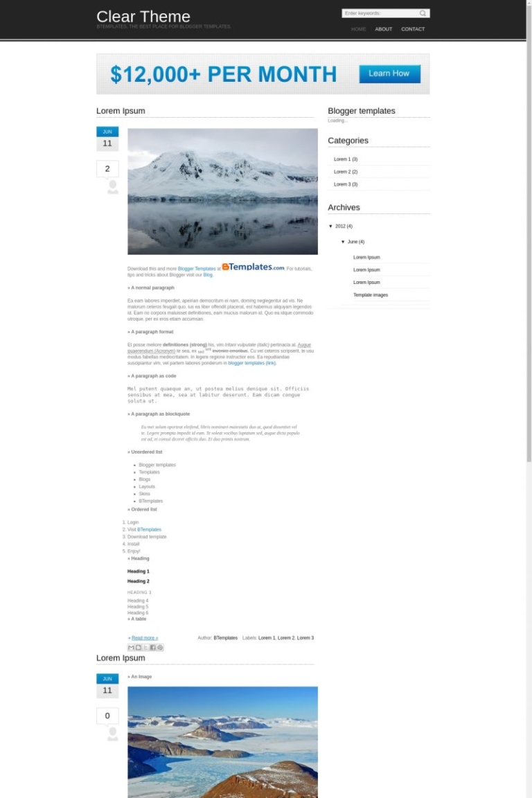 Clear Theme Blogger Template - BTemplates