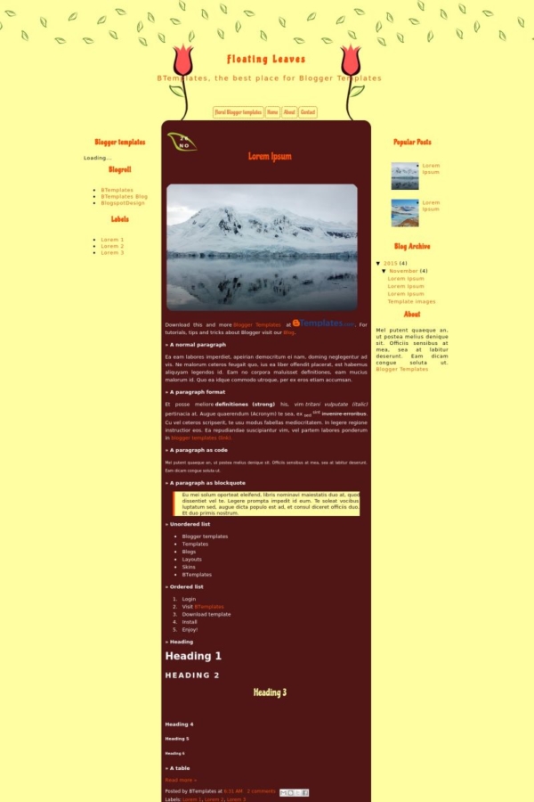 Floating Leaves Blogger Template - BTemplates