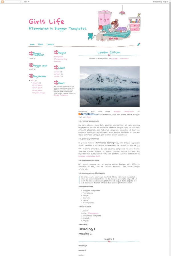 Girls Life Blogger template - BTemplates