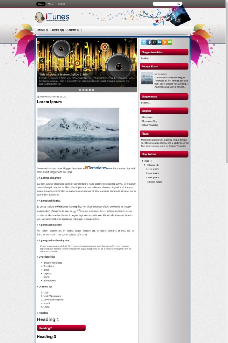 iTunes Blogger template - BTemplates