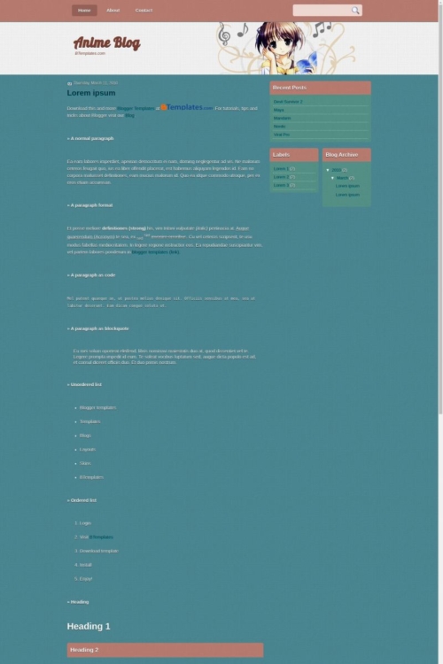 Anime Blog Blogger Template - BTemplates
