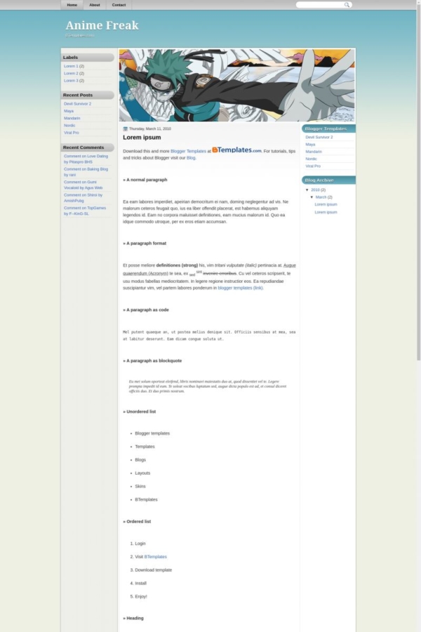 Anime Freak Blogger Template - BTemplates