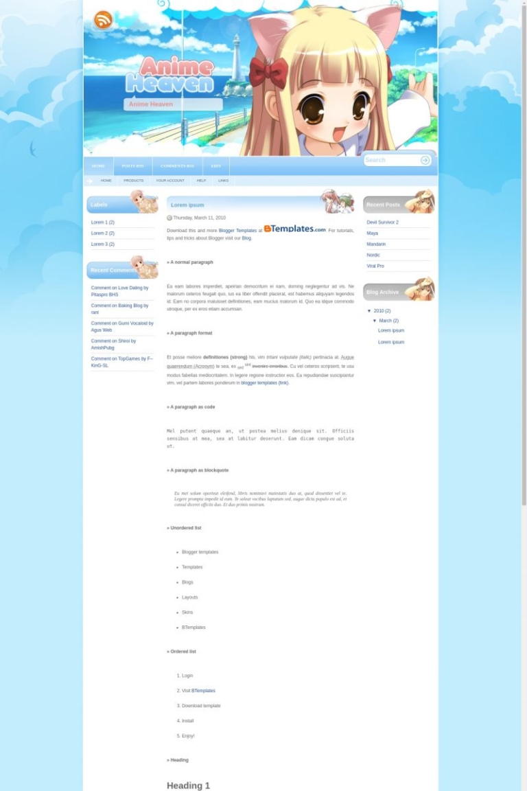 Anime Heaven Blogger Template - BTemplates